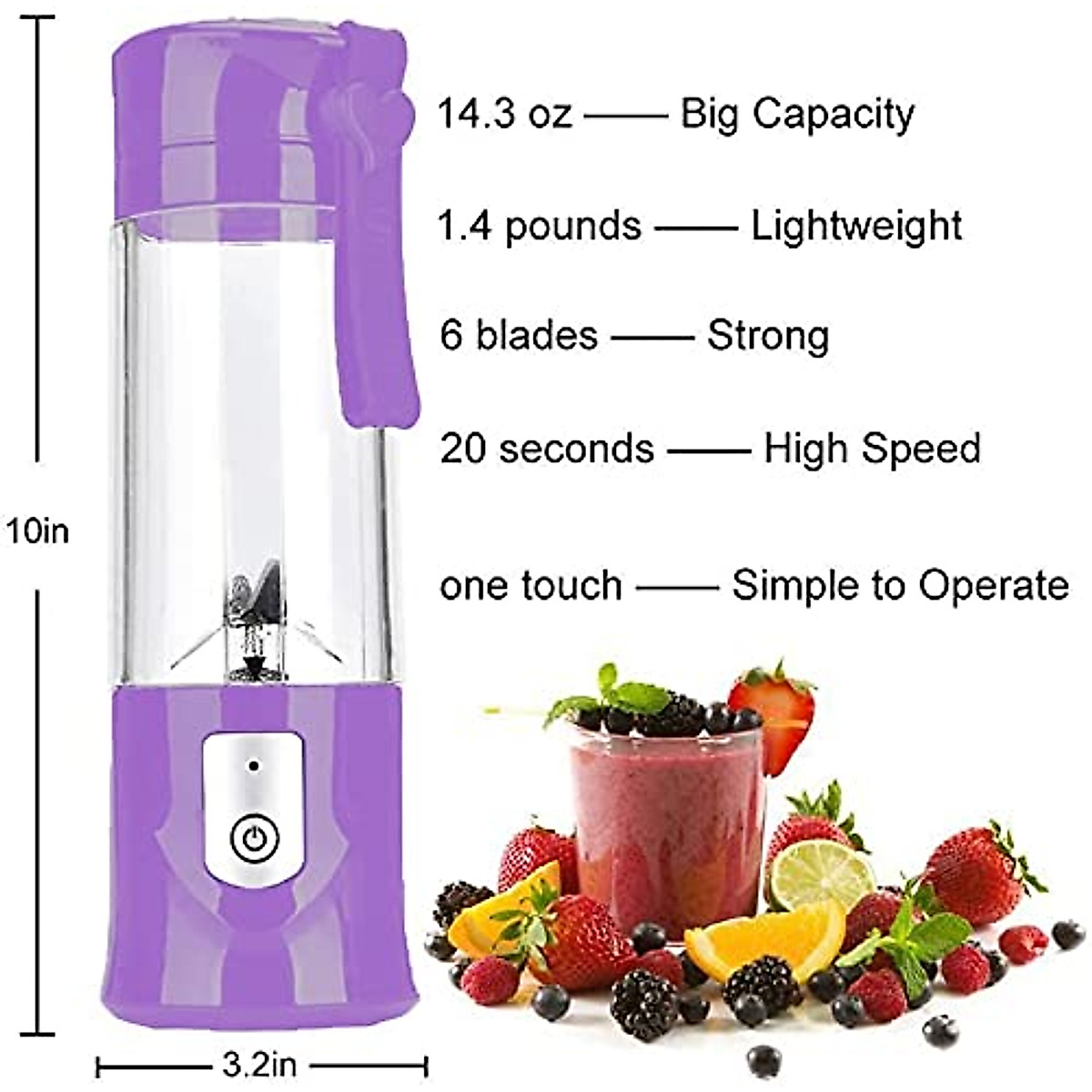 Portable USB Juicer Blender,Travel Juice Cup Baby Food Mixing Machince with Powerful Motor 4000mAh Rechargeable Battery Mini blender,13Oz