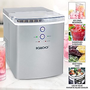 Igloo ICEB33SL Large-Capacity Automatic Portable Electric Countertop Ice Maker Machine, 33 Pounds in 24 Hours, 9 Ice Cubes Ready in 7 minutes, With Ice Scoop and Basket, Perfect for Water Bottles