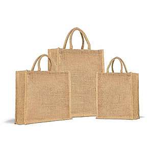 BANNER BUZZ MAKE IT VISIBLE BannerBuzz Jute Tote Bag Made of 100% Biodegradable Jute Material (16" W X 13" H X 6" B, Natural Brown Color)