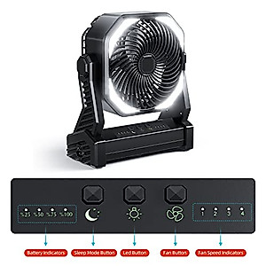 20000mah Remote Camping Fan With Light, Rechargeable Outdoor Tent Fan, Hanging Hook for Tent Travel Car Jobsite Outdoor Fishing Hurricane Worksite