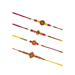 Rakhi for Brother Combo of Multi-Design Om Rakhis Spiritual Rakhi Set Traditional Indian Handmade Rakhi Raksha Bandhan Gift - Set of 4