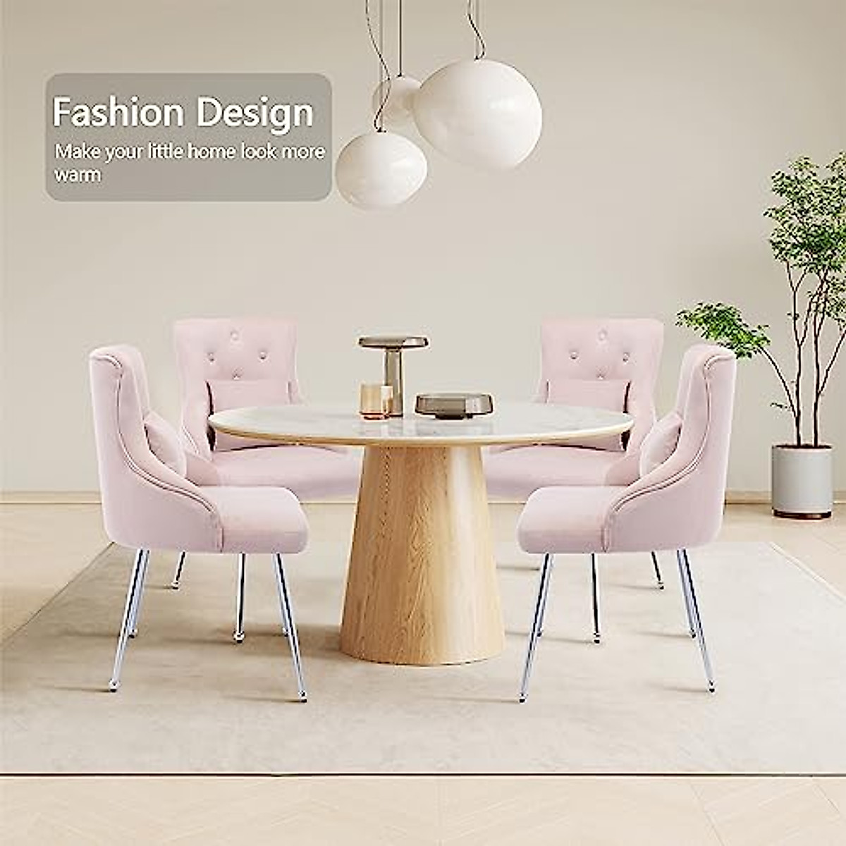 UDAX Velvet Dining Chair, Upholstered Vanity Chair with Tufted Back and Metal Legs, Mistyrose Pink