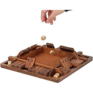 TUAHOO 4-Player Shut The Box Dice Game Wooden Board Dice Game with Number Flip, Classics Tabletop Board Game for Kids Adults Family Party Classroom Home or Pub Bar, 12 inch