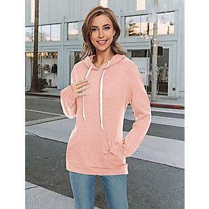PGANDS Women's Casual Long Sleeve Drawstring Hoodies Sweatshirt Cute Loose Lightweight Soft Pullover Tops with Pocket Peach-pink