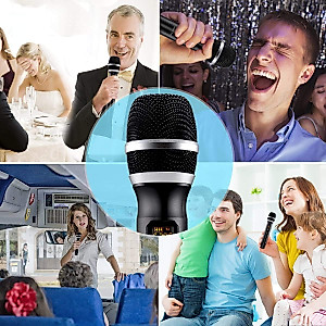 HOTEC Wireless Microphone, Metal Dual UHF Dynamic Handheld Microphone System for Karaoke, Singing, Speech (H-U26)