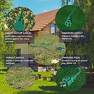 EVERSIMPLEINC 1 to 3 Splitter Extension Cord (Combined 40 FT, End to End 28 FT), 3 Prong Plug with 3 Extended Outlets, with Weatherproof Covers for Indoor and Outdoor,16AWG/3C SJTW, ETL Listed