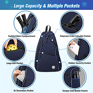 GIGAPOWER Pickleball Bag | Men's and Women's Pickleball Backpack | Adjustable Sling Bag | Reversible Crossbody Sports Backpack with Colorful Light Reflective, Navy