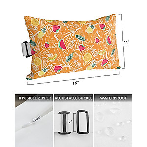 Outdoor Lumbar Pillow Set of 2, Summer Fruits Waterproof Beach Headrest Pillow with Inserts, Orange Tropical Botanical Recliner Throw Pillow Cushion for Patio Furniture, 11" x 16"