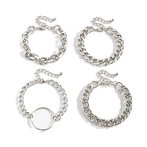 Asphire Punk Cuban Link Chain Bracelets Set 4pcs Stacking Chunky Diamond-Cut Chain Bangle Boho Wristband for Women and Girls (Silver)