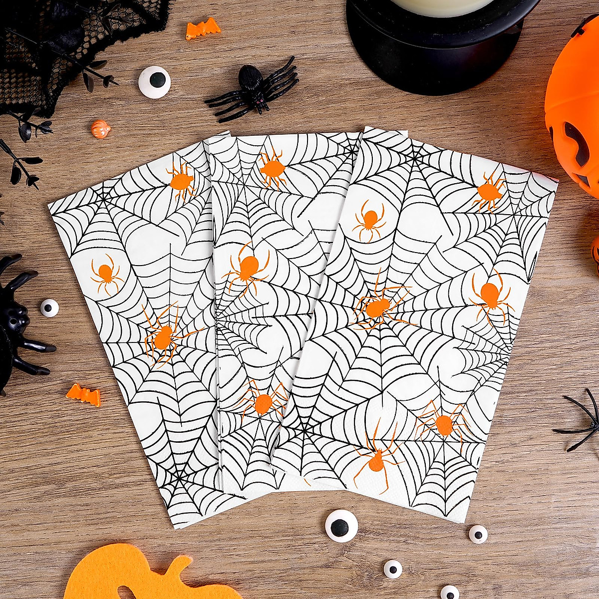 Homlouue 100 PCS Halloween Paper Napkins, Halloween Spider Webs Napkins, Halloween Napkins Disposable for Halloween Party Dinner Decorations Holiday, Halloween Guest Napkins for Home Party Supplies