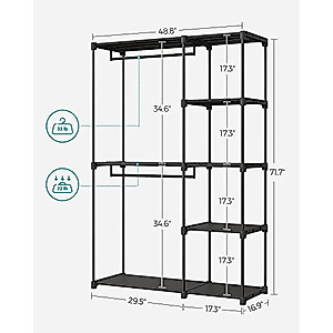 SONGMICS Portable Closet, Freestanding Closet Organizer, Clothes Rack with Shelves, Hanging Rods, Storage Organizer, for Cloakroom, Bedroom, 48.8 x 16.9 x 71.7 Inches, Black URYG026B02