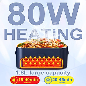 Andvon 80W Fast Heating Electric Lunch Box for Men-1.8L Large-Capacity Portable Food Heater For Adults-Leakproof 3-In-1 Heated Food Warmer For Car/Work With SS Fork&Spoon and Carry Bag