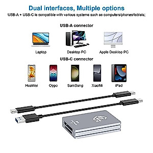 CFexpress Type B/SD Dual Slot Card Reader USB C, USB 3.2 Gen 2 10Gpbs, Compatible with CFexpress Type B Card/SD Memory Card, Aluminum CFexpress Card Adapter with USB C to USB C/USB A Cable