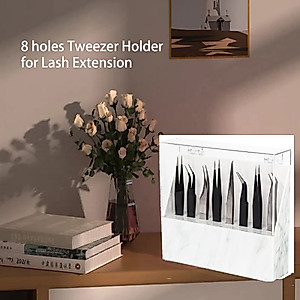 BUCICE Tweezer Holder Stand for Eyelash Extension Dust-proof Eyelash Curler Storage Rack 8 Hole Acrylic Display Stand Eyelash Extensions Supplies Rack for Salon and Home Use