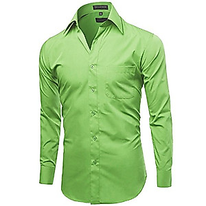 Omega Italy Men's Long Sleeve Dress Shirt Solid Color Regular Fit 25 Colors Apple Green
