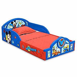 Mickey Mouse 5-Piece Toddler Bedroom Set by Delta Children - Includes Sleep and Play Bed, Table with 2 Chairs and 6 Bin Design and Store Toy Organizer, Blue