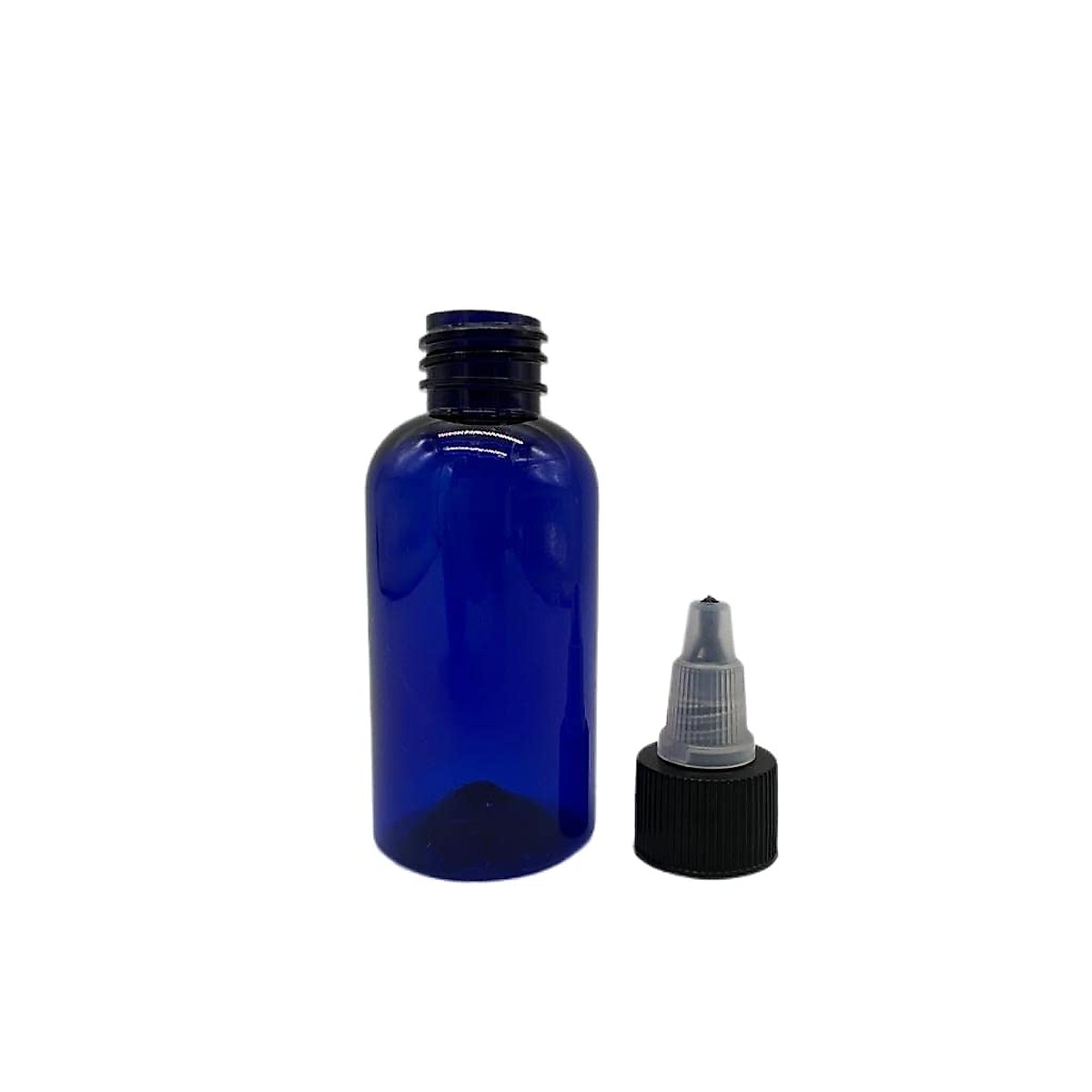 Natural Farms 2 oz Blue Boston Plastic Bottles -12 Pack Empty Bottle Refillable - BPA Free - Essential Oils - Aromatherapy | Black/Natural Twist Top Cap - Made in the USA