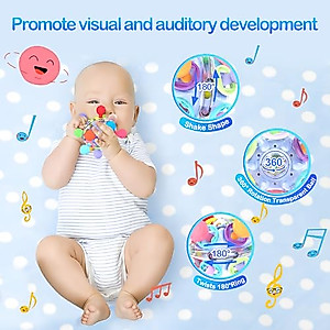 Baby Sensory Teething Toys - Updated Infant Teethers Montessori Toys, Infant Sensory chew rattles Toy Gift for Infant Newborn Boys Girls 0 3 6 9 12 18 Months Shower Gifts Toddler Learning Toys (Blue)