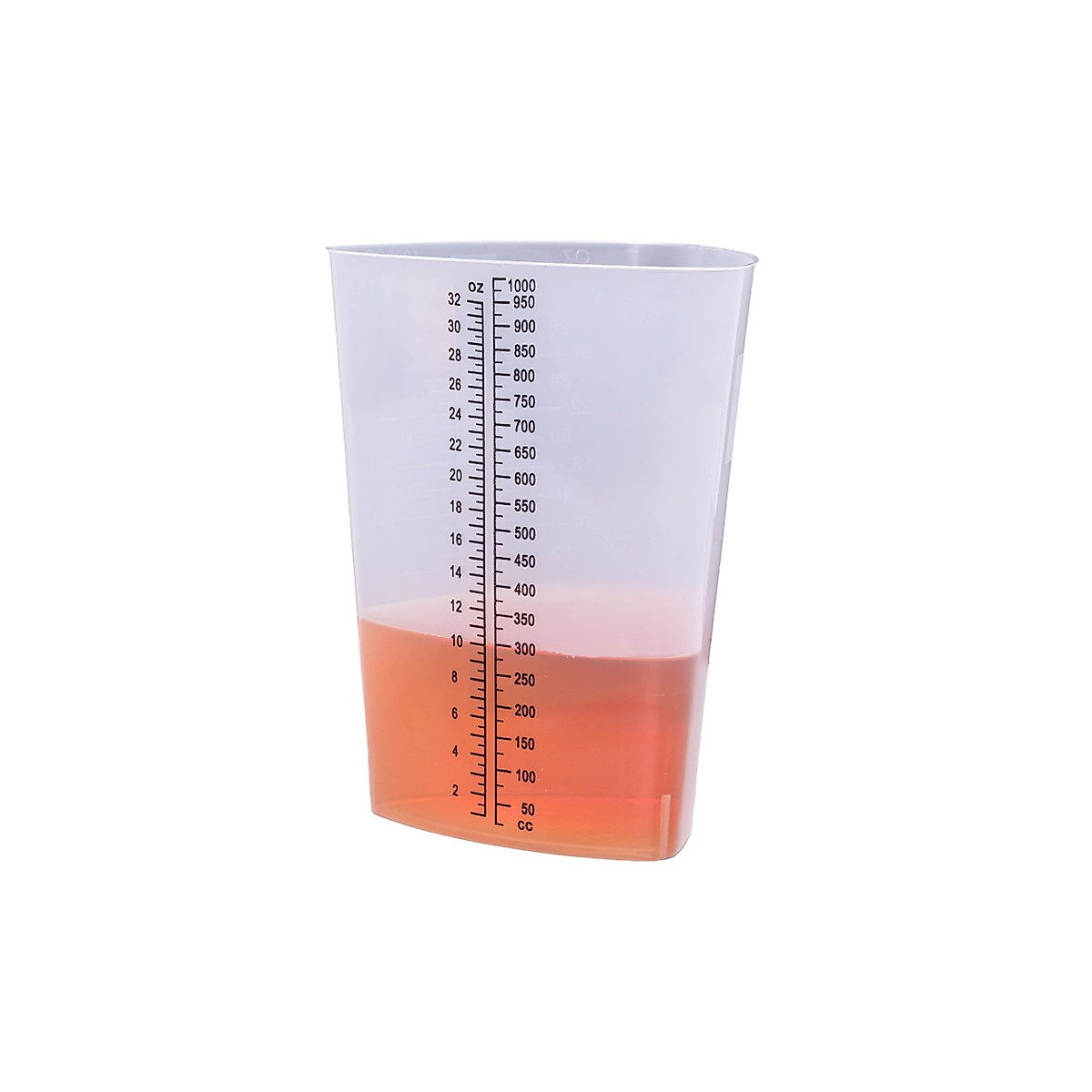 Plastic Graduated Triangular Intake Output Container [5 Pack] 32 Ounce Three-Sided Translucent Laboratory Beaker for Measuring and Mixing - Clear Markings in oz and cc - for Specimen, Paint and Epoxy
