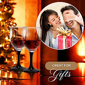 TableTop King Colored Wine Glasses Set of 6 - Colorful Stem Wine Glasses 10 Oz - Black Nuance Accent Cute Wine Glass Set - Sturdy Drinking Glasses - Multiple Vibrant Colors - Modern Glassware Set