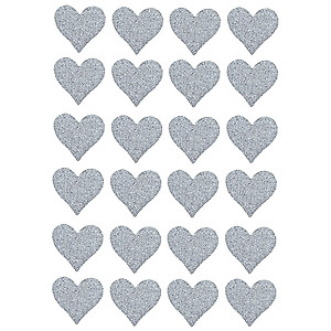 Royal Green Glitter Heart Stickers Silver Labels Perfect for Parties, Envelope Seals, Thank You, Party Favor Bags, Treat Bag Seals, and Gift Boxes 1.5" x 1.75" - 144 Pack