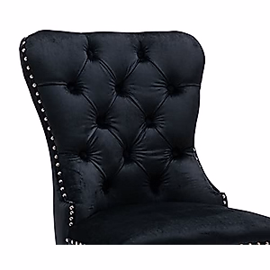 Kmax Velvet Elegant Upholstered Dining Chairs, Armless Accent Chair with Ring Pull Acrylic Legs, Set of 2 - Black