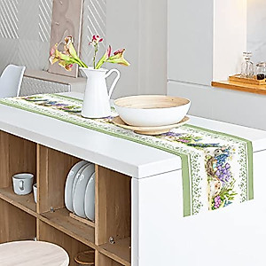 Easter Table Runner Spring Easter Eggs Bunny Runner for Table Decor Burlap Green Farmhouse Easter Decorations 72 Inches Long