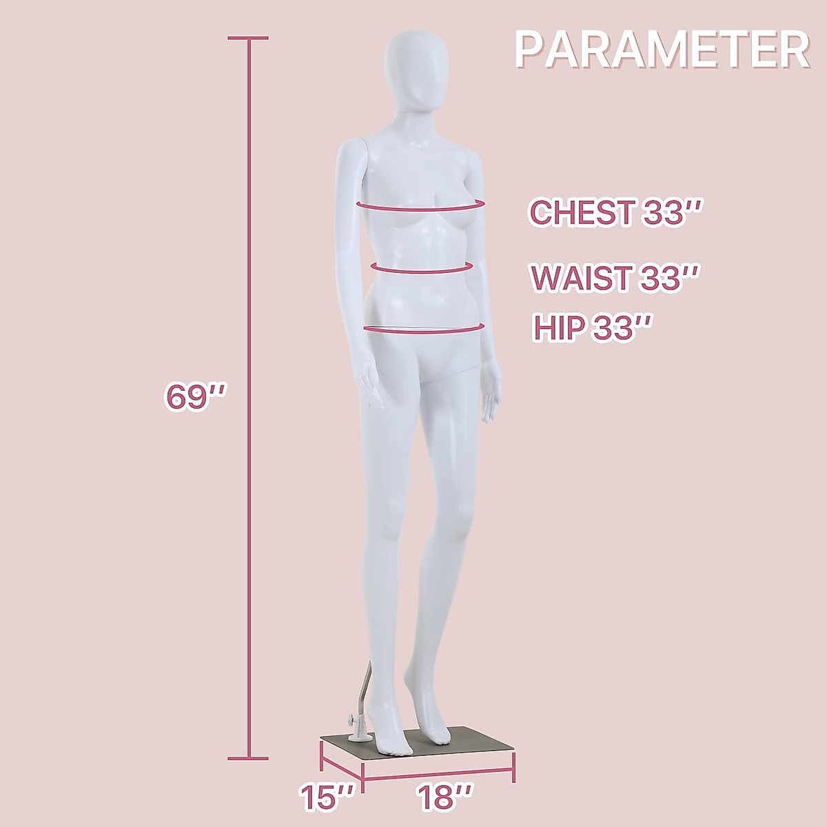 Female Mannequin Full Body 69" High Adjustable Realistic Manikin Torso with Metal Base for Display Women, Plastic Head Turns Poseable Mannequin Stand, White
