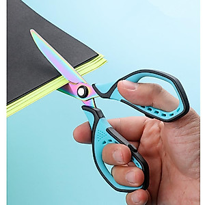 Colorful Titanium Non-Stick Scissors with Cover/Cap, All Purpose Fabric Sewing Scissors Office Craft Scissors SoftGrip Sharp Shears Cutter for Home School Supplies (Blue & Rainbow)