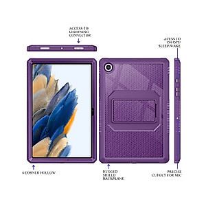 Supveco Case for Samsung Galaxy Tab A8 10.5 Inch 2022 Release, Dual Layer Full Body Shockproof Protective Case with Built-in Screen Protector Cover for Galaxy Tab A8 10.5'' [SM-X200/X205/X207]-Purple