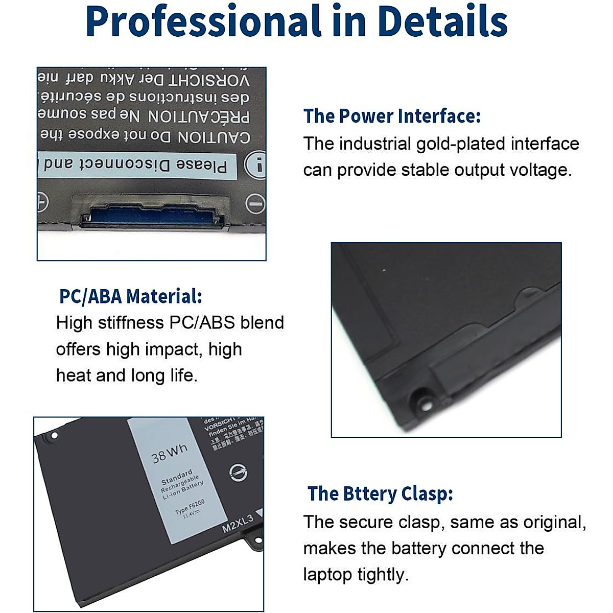 38Wh F62G0 F62GO Battery Replacement for Dell Inspiron 13 7000 7373 7386 2-in-1 7370 7380 5370 13-7380-D1605P 13MF PRO-D5501TS Vostro 13 5370 P83G001 P83G002 P87G001 P91G001 39DY5 RPJC3 0RPJC3, 11.4V