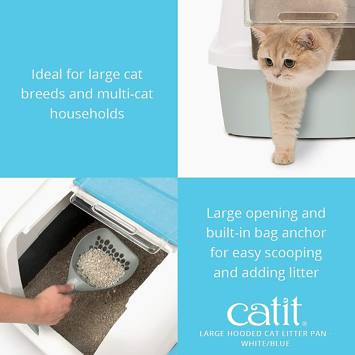 Catit Large Hooded Cat Litter Box, Blue and White, 50701