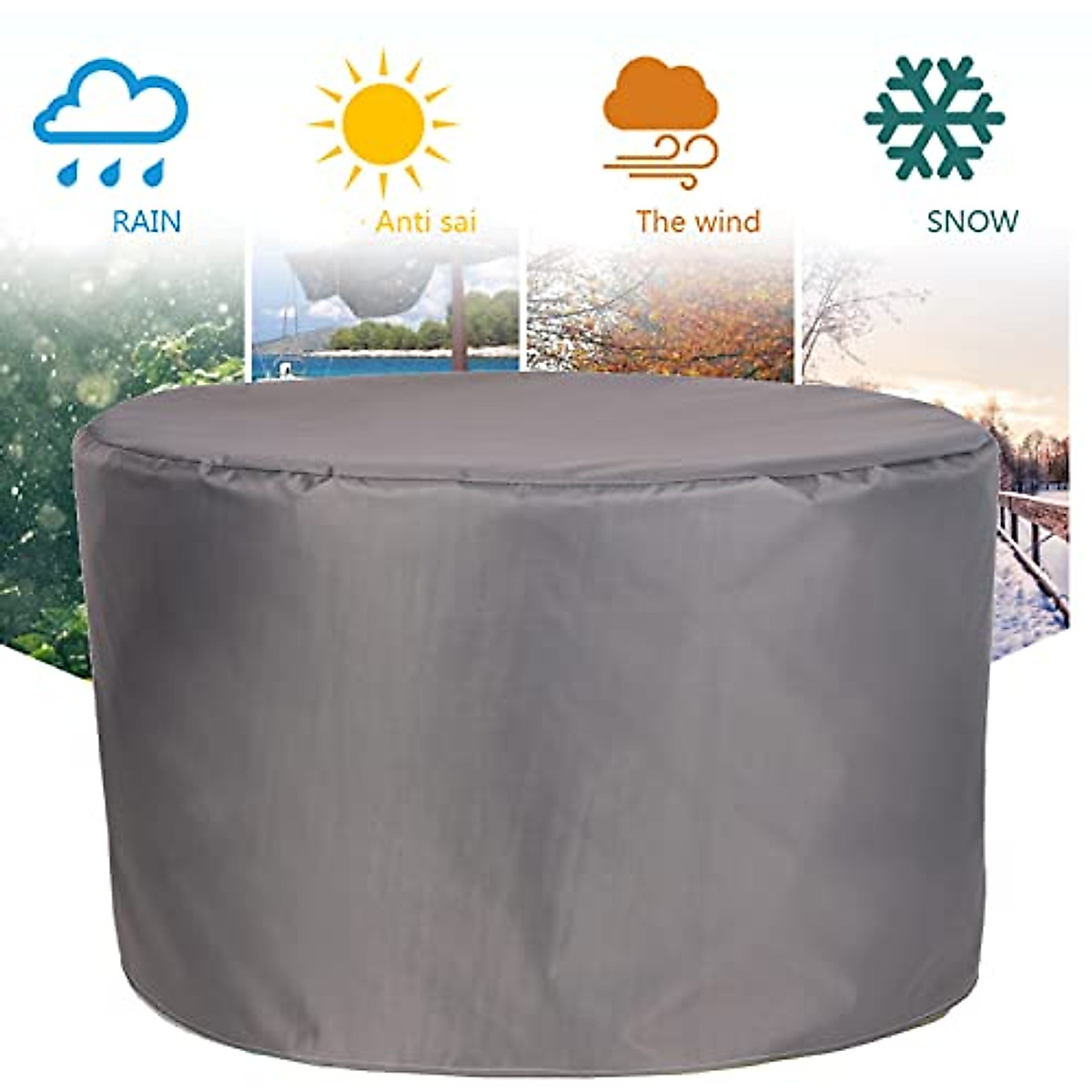 XYXH Outdoor Round Table Cover 53" D x 31" H, Patio Furniture Covers Waterproof, Garden Furniture Covers for Winter, Windproof Tear-Resistant Heavy Duty 420D Oxford Fabric (135x80cm)
