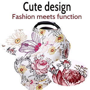 HNHUAMING Floral Baby Car Seat Cover Girls, Infant Carseat Canopy, Floral Baby Poncho for Girls, Toddler Minky Wear Hooded Warm Winter Outerwear Capes Poncho Coat With Zipper