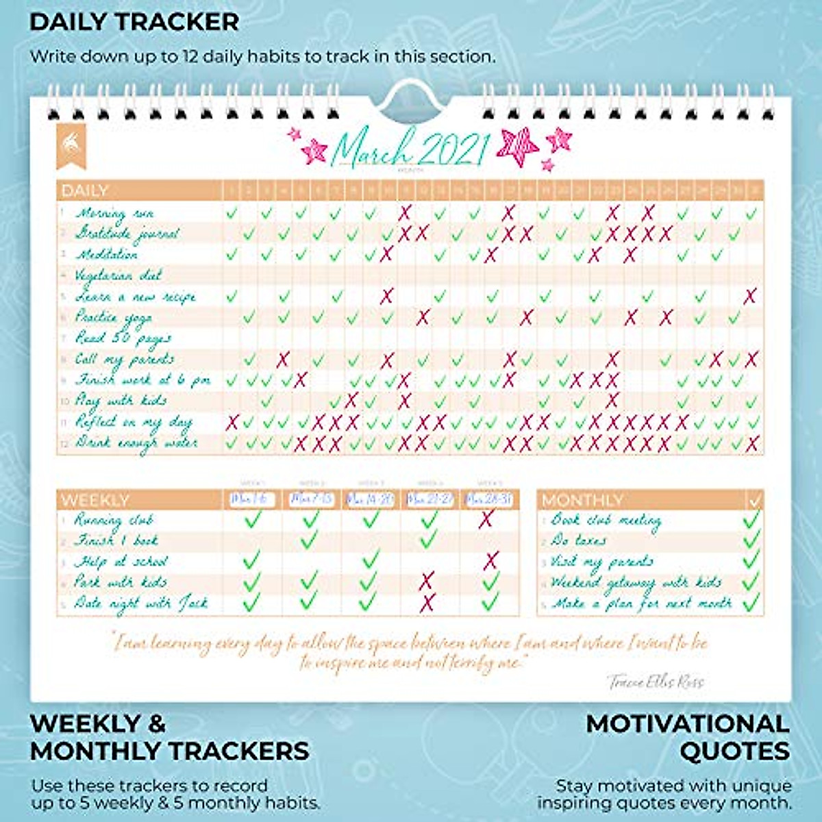 Clever Fox Habit Tracker Calendar – Inspirational Goal Tracker and Habit Calendar for Atomic Habits – Colorful Habit & Goal Planner Journal to Boost Productivity – 24 Months, 10″ x 8″ (Turquoise)