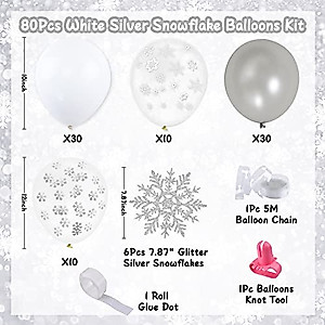 White Silver Snowflake Balloons Garland Arch Kit, Silver Snowflake Confetti Balloons Arch Winter Wonderland Party Decorations for Winter Baby Shower Birthday Baby Its Cold Outside Decorations