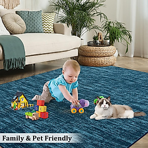 RUGSREAL Solid Kitchen Runner Rug 2x8 Long Hallway Runner Rug Contemporary Area Rug Machine Washable Floor Cover Modern Runenr Rug for Living Room Bedroom, Indigo