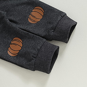 Toddler Baby Boy Halloween Outfits Tracksuit Pumpkin Print Long Sleeve Sweatshirt Elastic Pants Cute Infant Fall Clothes (Earthy Yellow, 18-24 Months)