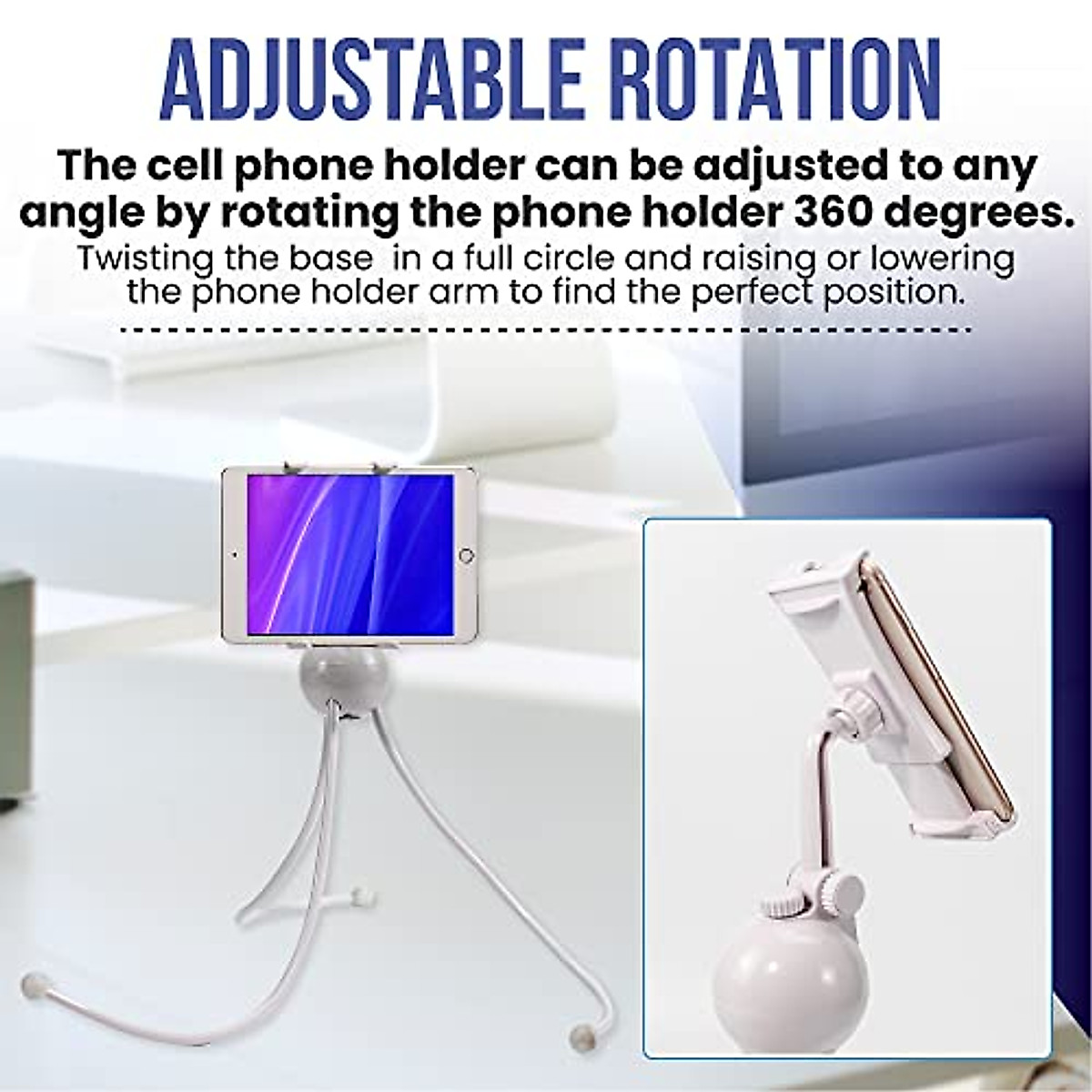 Flexible Cell Phone Holder/Stand for Bed - Hands Free iPhone and Android Phone Stand Holder - Bendable Tripod with Rotating Tablet/Mobile Phone Holder for Filming, Reading or Watching Videos