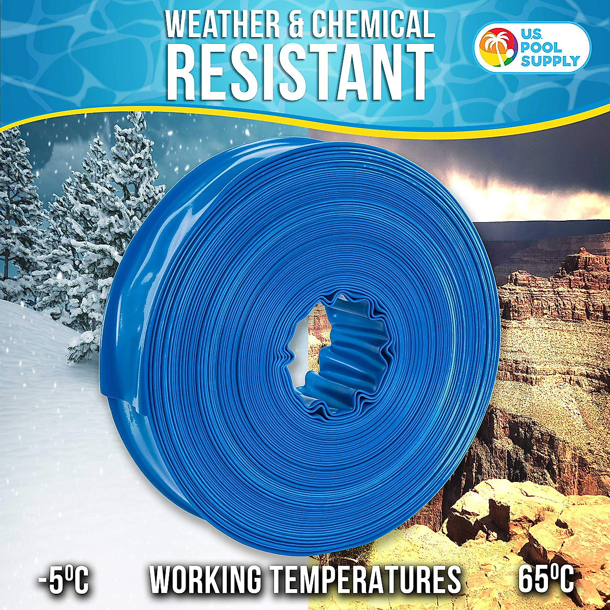 U.S. Pool Supply 1-1/2" x 100' Heavy Duty Blue Flexible Swimming Pool Backwash Hose with Hose Clamp