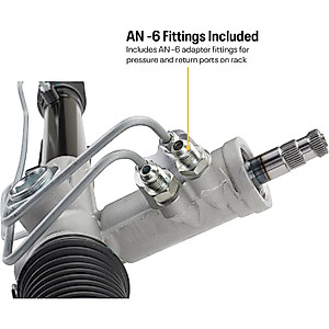 Mustang II Power Steering Rack & Pinion w/Offset Bushings, 82-88 T-bird Design, AN-6 Fittings, 3/4"-36 Spline Input, Compatible with Original & Aftermarket Crossmembers, 15:1 Ratio