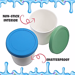Ice Cream Containers 5 Pack 1Qt Freezer Storage Tubs with Silicone Lids and Spoon for Homemade Ice Cream for Homemade Ice Cream, Sorbet Dishwasher Safe (Blue, Red, Green, Orange)
