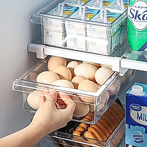 Mallyu (1 Pack Fridge Drawer Organizer, Refrigerator Drawers, Sturdy Pull Out Hanging Refrigerator Organizer Bins with Handle for Fridge Shelf Under 0.6", Storage Box for Snacks Egg Fruit Vegetable