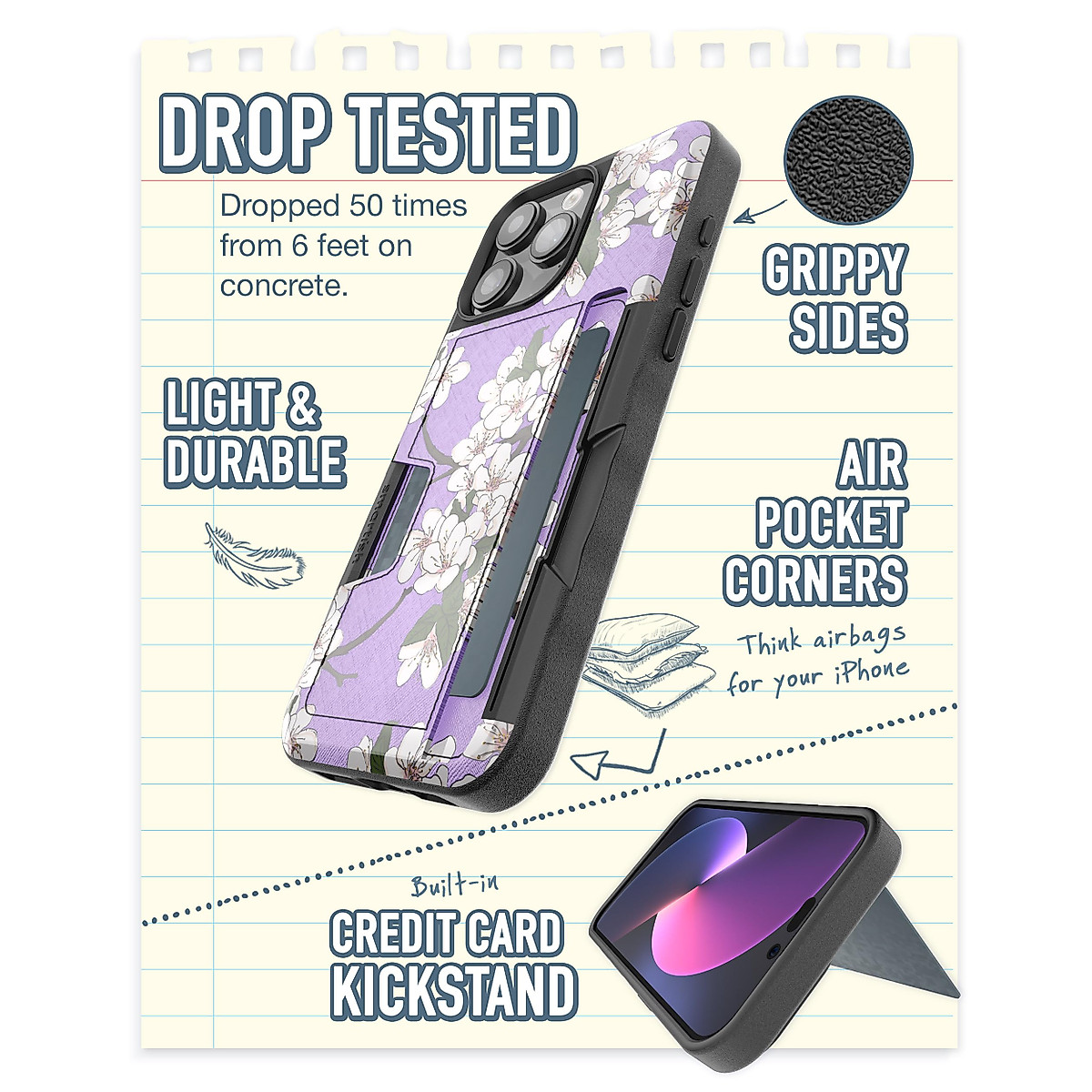 Smartish® iPhone 15 Pro Max Wallet Case - Wallet Slayer Vol. 2 [Slim/Protective] Credit Card Holder w/Kickstand Drop Test Hidden Card Slot Compatible w/Apple iPhone 15 Pro Max - Very Cherry Blossom