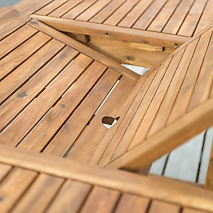 Walker Edison Maui Modern Solid Acacia Wood Slatted Patio Dining Table, 78 Inch, Brown