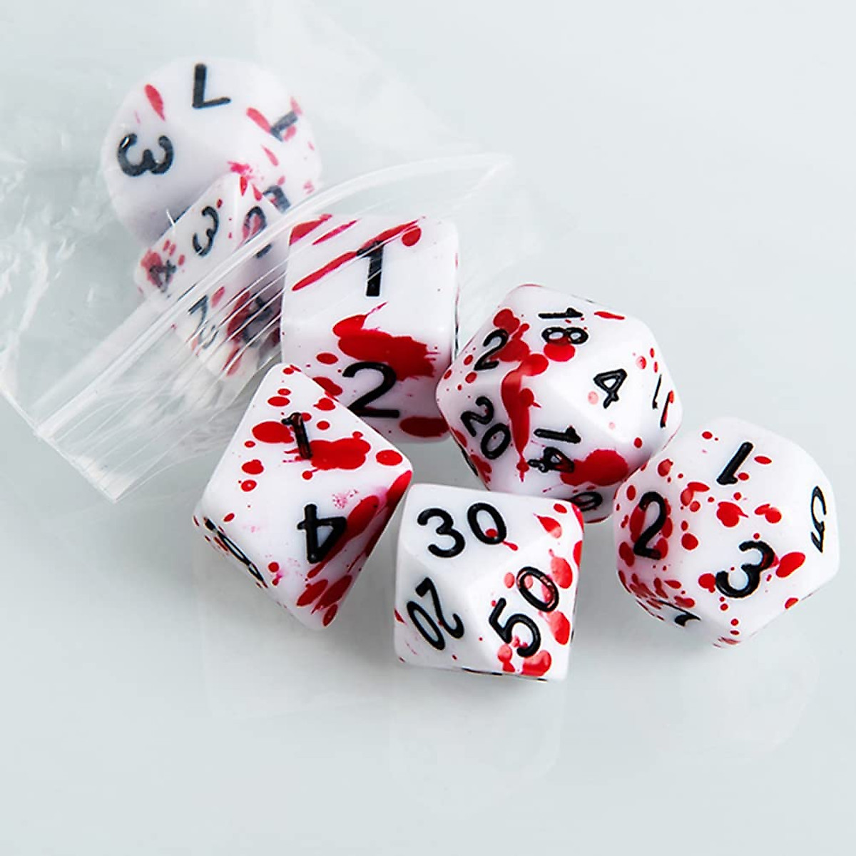 ABOOFAN 14Pcs Blood Splatter Dice Polyhedral Dice Set Bloodstained Acrylic Gaming Dices RPG Games Dices for Tabletop Role Playing Dice Games