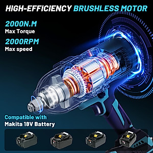 Cordless Impact Wrench 3/4 inch Up to 1500FT-LBS for Makita 18V Battery (No Battery), Electric Impact Gun Cordless with 4 Speed Modes, Battery Powered Impact Wrench for Roadside Assistance,RV
