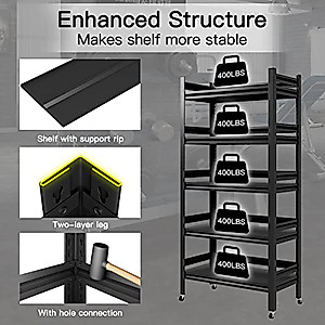 MOLYHOM Storage Shelves Heavy Duty, Garage Storage Racks and Shelving, 5-Tier Metal Shelves for Storage