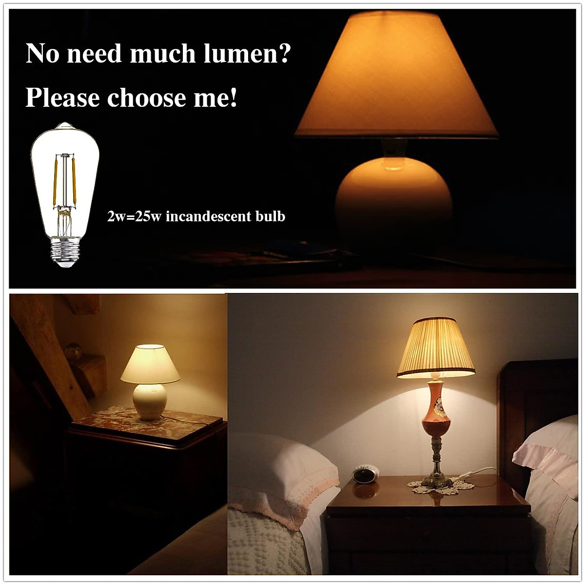 winsaLED 12 Pack 2w LED Edison Bulbs, 25 Watt Light Bulbs Equiv, 2700K Soft Warm with E26 Standard Base, LED ST19 Low Watt Light Bulbs, Not-dimmable, 120V