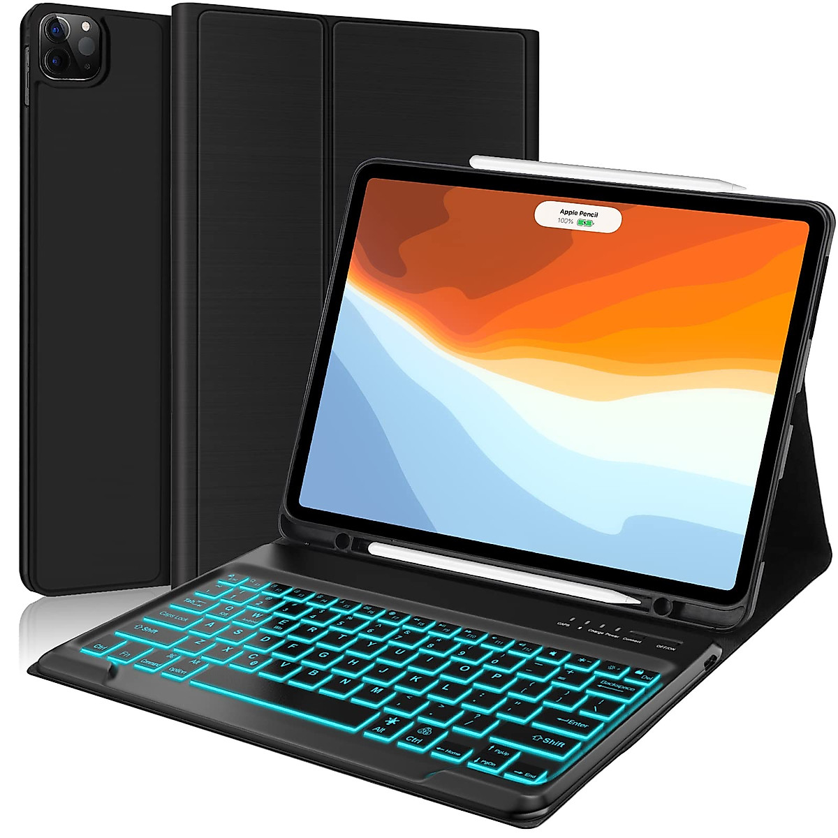 Keyboard Case for iPad Pro 12.9 inch 6th/5th/4th/3rd Gen & iPad Air 13 inch (M2) 2024, 7 Color Backlit & Magnetic Detachable Wireless Keyboard, Smart Flip Cover with Pencil Holder, Auto Sleep/Wake